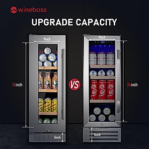 WINEBOSS 24 Inch Wine and Beverage Refrigerator, 20 Bottle & 88 Cans Dual Zone Beverage Fridge, Built-in Cabinet Wine Cooler, Freestanding Drink Chiller with Upgraded Compressor for Commercial Office