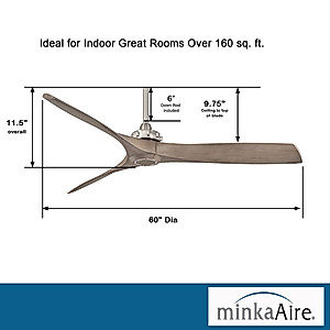 MINKA-AIRE F853-BN/AMP Aviation 60 Inch Ceiling Fan with DC Motor in Brushed Nickel Finish and Ash Maple Blades