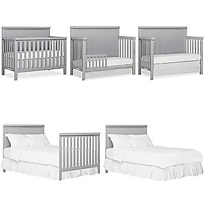 Dream on Me Red Wood 4-in-1 Convertible Crib in Pebble Grey, Greenguard Gold Certified, JPMA Certified, 3 Mattress Height Settings, Built of New Zealand Pinewood
