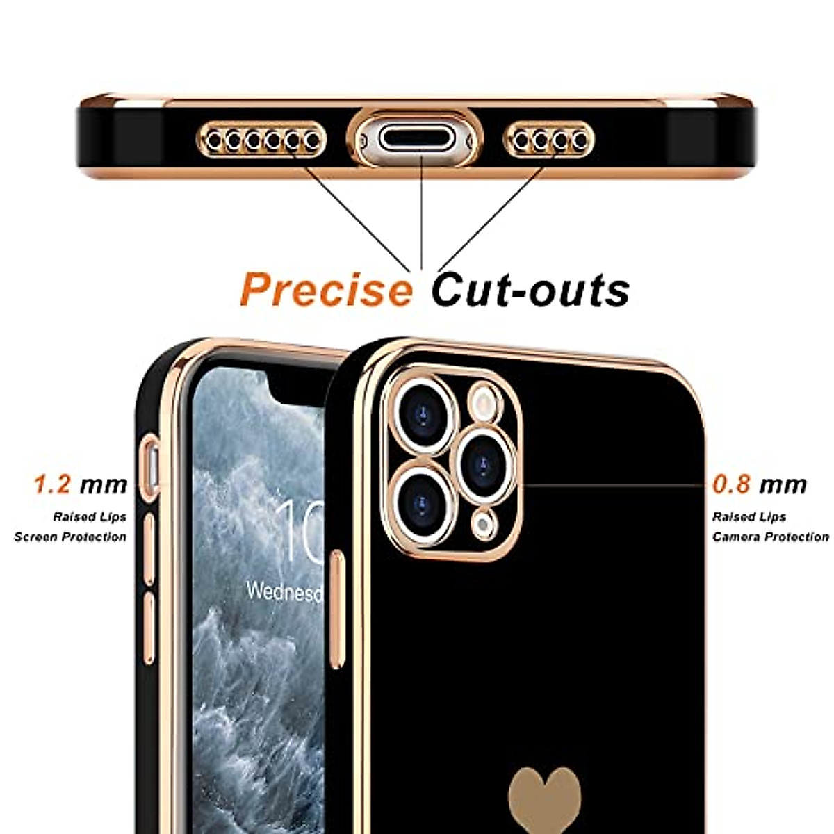 Teageo for iPhone 11 Pro Max Case for Girl Women Cute Love-Heart Luxury Bling Plating Soft Back Cover Raised Full Camera Protection Bumper Silicone Shockproof Phone Case for iPhone 11 Pro Max, Black