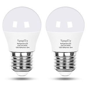 Vgogfly LED Refrigerator Light Bulb 40W Equivalent 120V A15 Fridge Waterproof Bulbs 5 W Daylight White 5000K E26 Medium Base Freezer Home Lighting Lamp Non-dimmable(2 Pack)