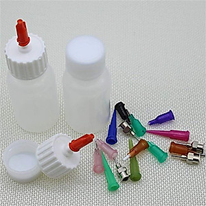 XMASIR Multi Purpose Precision Applicator Set 1 Oz. Henna Bottles Kit with Caps and Needle Tips Sizes (4 Bottles 16 Tips)