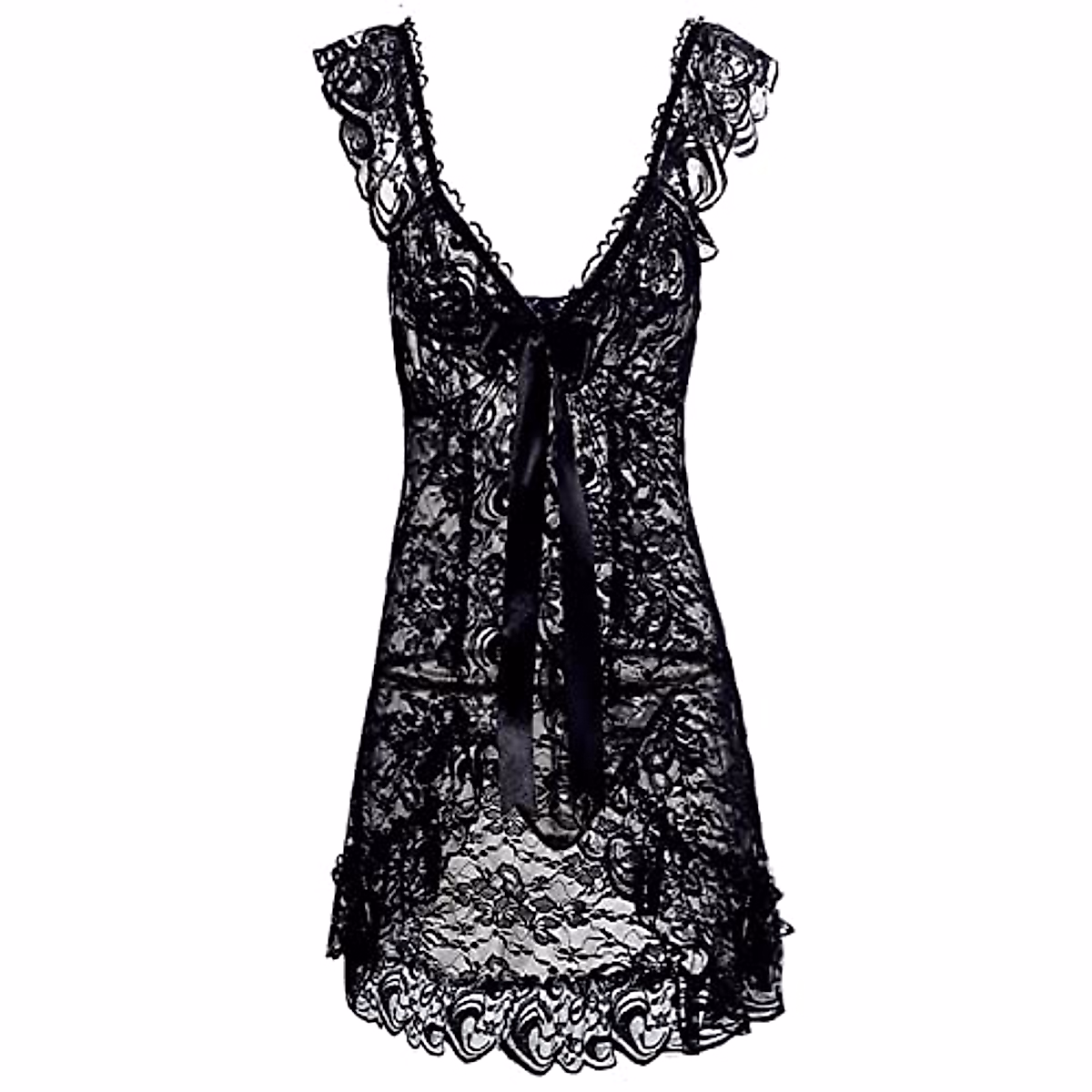 Qopobobo Women Lingerie Naughty Sexy Plus Women Lace Lingerie Front Closure Cardigan V Neck Nightwear Sexy Chemise Nightie Black