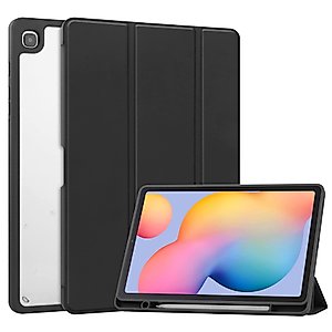 KuRoKo Galaxy Tab S6 lite 10.4 2022/2020/2024 Sleep Case with Pen Holder Ultra Slim Lightweight Shockproof Cover with Clear Transparent Back Shell for Galaxy Tab S6 lite 10.4-Black