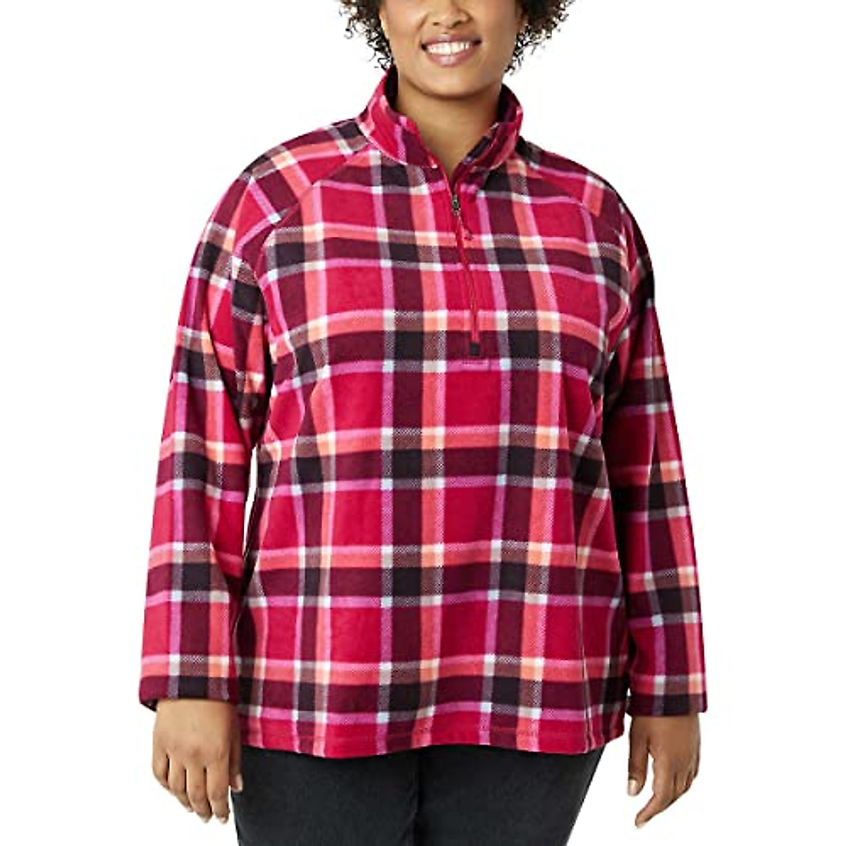 Eddie Bauer Womens Midweight Quarter Zip Fleece Pullover (as1, alpha, x_l, regular, regular, Dark Berry Plaid, X-Large)