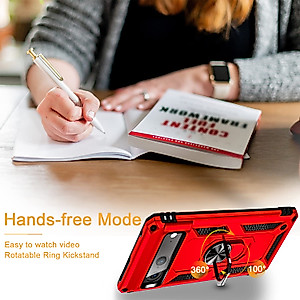 Muntinfe for Google Pixel 7 Case with Tempered Glass Screen Protector [2 Pack], Military-Grade Armor Shockproof Protective Phone Case Cover with Ring Magnetic Kickstand for Pixel 7, Red