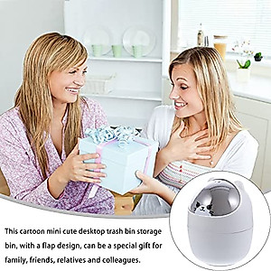 SEWACC Desktop Trash Can Cute Cartoon Table Garbage Storage Can Mini Desktop Wastebasket with Lid Small Office Countertop Garbage Can for Home Office ( Grey )