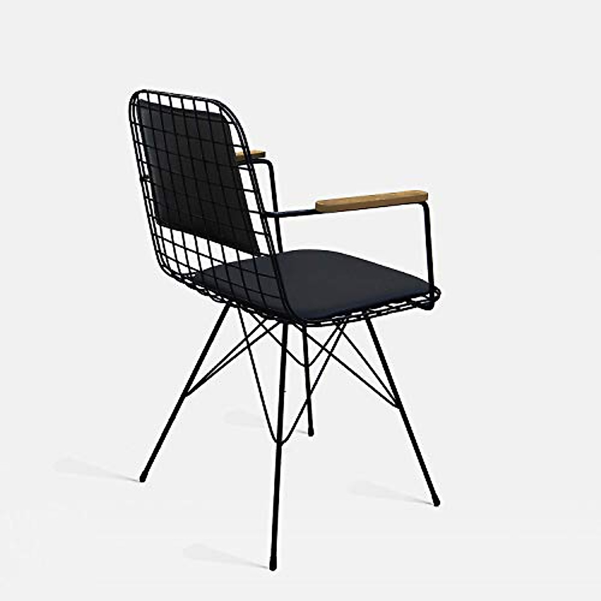 THEIA TASARIM STARLEG Metal Dining Side Arm Chair | Mid Century Modern Wire Design Kitchen Chairs with Faux Leather Seat & Back Pad | Dining Room Arm Chair for Cafe & Bistro | Set of 2 Indoor-Outdoor