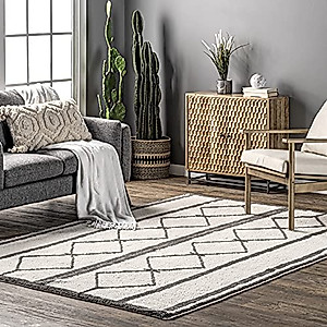 nuLOOM Sondra Machine Washable Wool Moroccan Diamond Area Rug, 5' x 8', Ivory