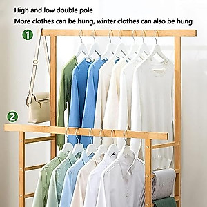 REROM Free Standing Coat Rack On Wheels,Bamboo Clothes Rails Garment Rails For Dress Pants Shoes Hats Easy Assembly Bedroom Floor Standing Garment Rack (Color : Log color, Size : 60cm)