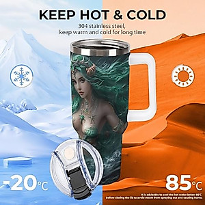 Ocean Goddess Dolphins Greek Myth 40oz Water Bottle Double Wall Insulated Tumbler with Handle Leakproof Travel Mug White-style