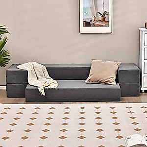 Giantex 8 Inch Folding Sofa Bed Couch, Memory Foam Futon Mattress Linen Fabric Sofa, Floor Couch Lounge Sleeper Bed for Living Room Bedroom Guest Room, Dark Grey, Queen