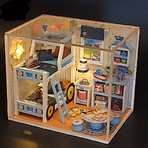 Flever Dollhouse Miniature DIY House Kit Creative Room with Furniture and Glass Cover for Romantic Artwork Gift(Sound of Stars)