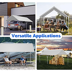 Canopy Replacement Cover for 10' x 20' Carport Frame, 200G Heavy Duty Replacement Top Cover for Car Garage, Waterproof & UV Protected Tarp with 48 Ball Bungees (Only Cover, Frame Not Included), Grey