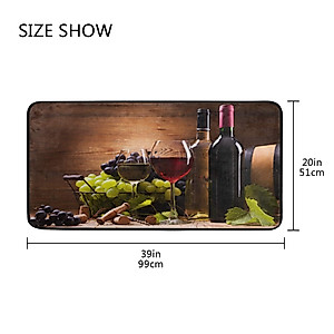 Glasses of Red and White Wine Kitchen Rugs Grapes Wooden Bath Rug Runner Comfort Mat Non-Slip Doormats Carpet for Bathroom Indoor 39" X 20"