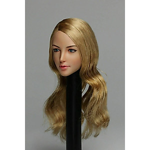 1/6 Scale Female Head Sculpt, Asian Girl Blonde Curls Hair Head Carved for 12'' Seamless Action Figure Body Doll Collection (J)
