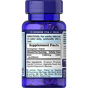 Puritans Pride Biotin 7500 mcg, Healthy Hair Support, 100 Count, 100 Count (Pack of 1)