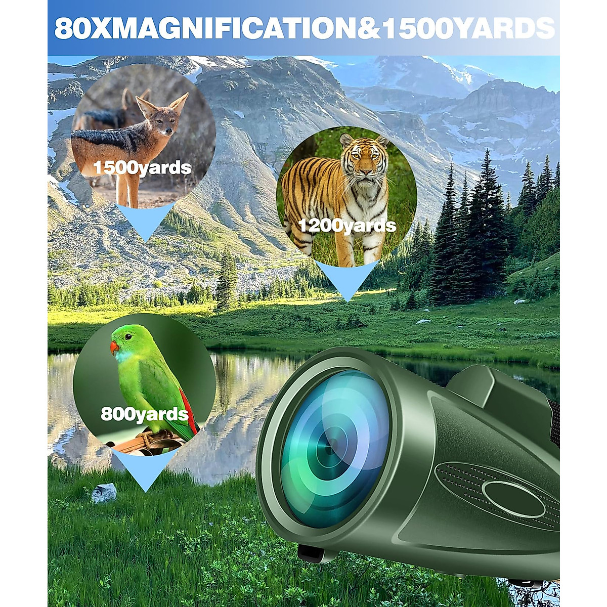 Monocular-Telescope 80x100 HD for Adults Larger Vision Monoculars High Powered Smartphone Monocular for Bird Watching Hunting Hiking Camping Wildlife