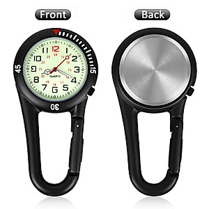 2 Pieces Clip on Quartz Watch Backpack Fob Belt Watch Glow in The Dark Unisex Pocket Watch with White Dial for Doctors Nurses Outdoor Activities (Black, Silver)