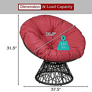 Giantex Rattan Round Papasan Chair, 360-Degree Swivel Egg Chair with Soft Cushion, Living Room Chair Leisure Chair with Gray Frame Indoor Outdoor Use (Burgundy)