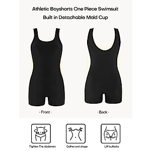 Ocean Blues Women's Black Athletic Boyshorts One Piece Bathing Suit with Contrasting Panels Swimsuits Built-in Bra Active Swimwear Size XXX-Large