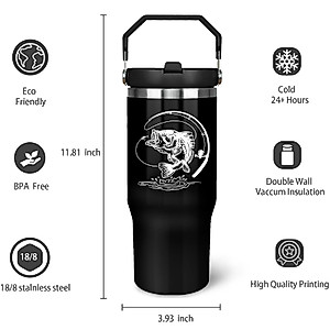 Fishing Gifts for Men 30 oz Fishing Tumbler with Handle and Straw American Flag Stainless Steel Insulated Cups Mug Father's Day, Christmas and Birthday Gifts for Dad Grandpa Men