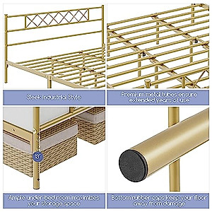 Yaheetech Metal Platform King Bed Frame Mattress Foundation with Headboard and Footboard No Box Spring Needed Under Bed Storage Steel Slats Antique Gold
