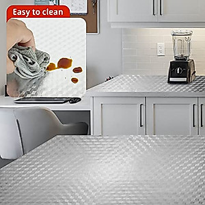HengDu Kitchen PVC Self-Adhesive Wallpaper，Oil-Proof Foil Wall Sticker, Kitchen Backsplash Stickers,Silver Color Aluminum Foil Oil Resistant,(Silver Rhombus Pattern) 15.7X197 in(0.4 * 5M)