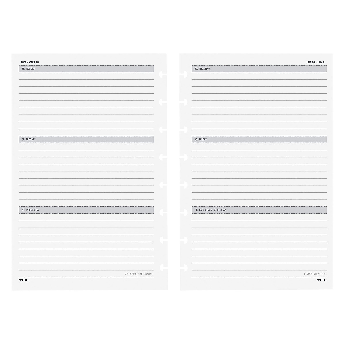 2023-2024 TUL® Discbound Academic Weekly/Monthly Refill Planner Pages, Junior Size, July 2023 to June 2024