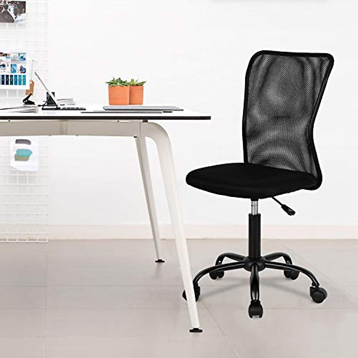 Home Office Chair Mid Back Mesh Desk Chair Armless Computer Chair Ergonomic Task Rolling Swivel Chair Back Support Adjustable Modern Chair with Lumbar Support,Black