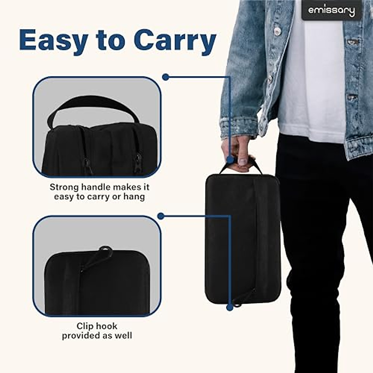 emissary Travel Toiletry Bag for Men, Water Resistant Travel Bathroom Bag Men's Shaving Kit, Dopp Kit for Men, Waterproof Toiletry Bag, Shaving Bag, Hygiene Bag, Mens Toiletry Travel Bag - Black