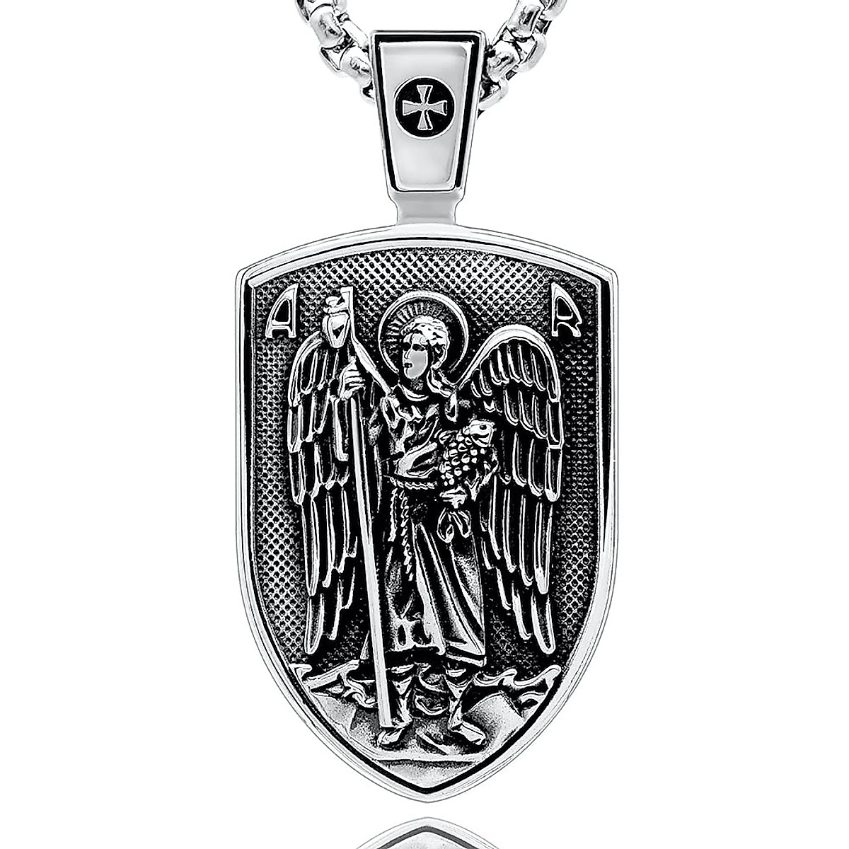 VENICEBEE® Archangel St. Raphael Protect Us Medal Saint Healer Angel Christian Amulet Solid 925 Sterling Silver Pendant Necklace + Velvet Pouch, Polishing Cloth, Fine Gift Box