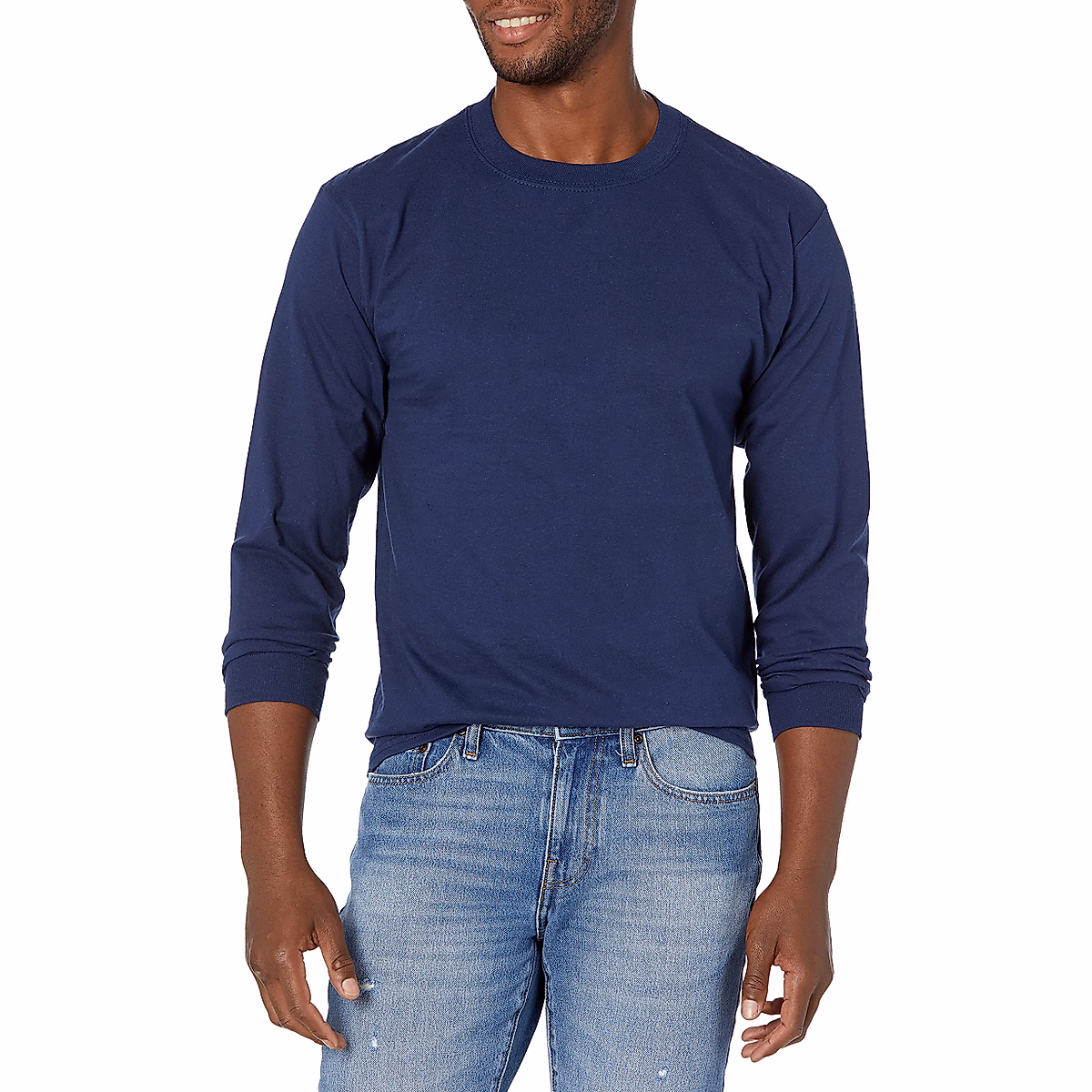 Hanes mens Hanes Men's Beefy Heavyweight Long Sleeve T-shirt Shirt, Navy, X-Large US