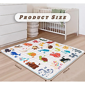 Beavtaens Baby Play Mat, 50x50 Playpen Mat with Super Soft Touch, Activity Mat with Upgraded Anti-Slip Bottom, Machine Washable Crawling Mat for Floor & Picnic (Animal)