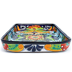 Enchanted Talavera Pottery Mexican Hand Painted Ceramic Rectangle Serving Platter Dish Appetizer Plate Tray Food Mexican Floral Pattern Thanksgiving Holiday Party Fiesta (Large 13.2 x 9 x 2, Multi)