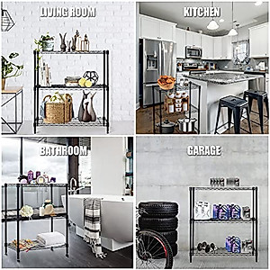 NChanmar 3-Tier Wire Shelving Unit Storage Shelves Shelf Organizer 30"x23"x12" Heavy Duty Metal Storage Rack Wire Rack NSF Height Adjustable for Laundry Bathroom Kitchen Garage Shelving(Black)