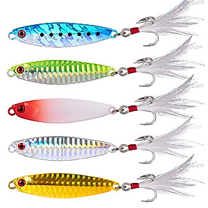 Dr.Fish 5 Pack Metal Jigging Spoon Saltwater Fishing Jigs Spoons Lures Casting Vertical Diamond Jig Lures Freshwater Bass Striper Mackerel Halibut 2oz