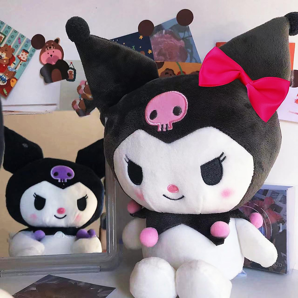 Kawaii Plush Doll 10''/25cm, Skull Motif, Soft Anime Plush Pillow Doll, Lovely Cartoon Stuffed Toy, Cute Birthday Party Favors for Kids Children Girls Fans Collectibles Home Decor, Pink