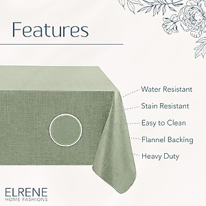 Elrene Home Fashions Monterey Linen Inspired Water- and Stain-Resistant Vinyl Tablecloth with Flannel Backing, 52 inches X 70 inches, Rectangle, Sage