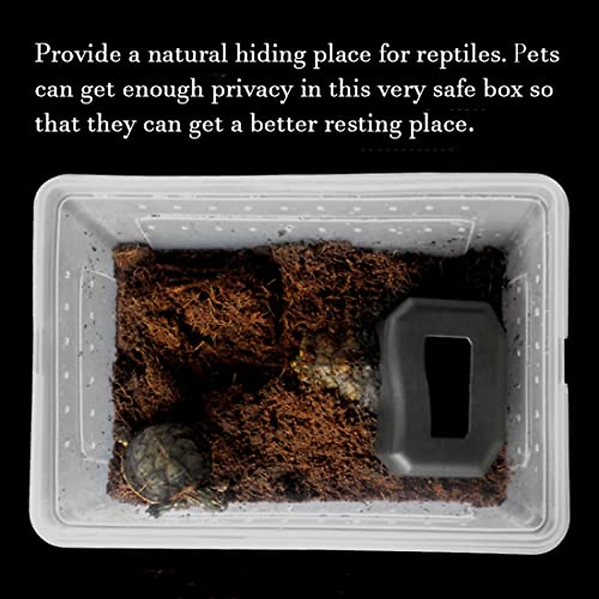 Reptile Hideout Box with Sink Humidification Hide Cave Lizard Hideaway with Water Increase Humidity Amphibian Habitat Decor for Lizard Snake Chamelon Frog Turtle Iguana Gecko