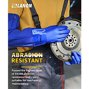 LANON 26" Elbow Length PVC Chemical Resistant Gloves, Heavy-Duty Long Rubber Gloves, Acid, Alkali & Oil Protection, XL