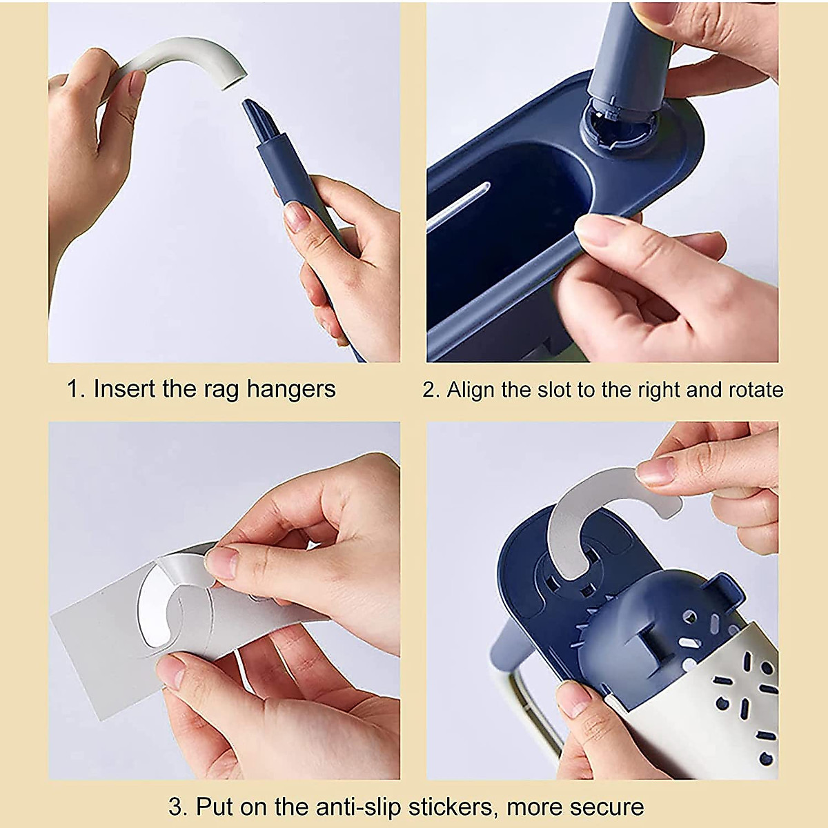 HonyQiShuo Telescopic Sink Storage Rack,Adjustable Length Telescopic Sink Rack Sponge Holder with Dishcloth Hanger Expandable Storage Drain Basket for Home Kitchen Sink (Blue)