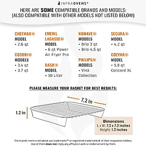 Air Fryer Accessories with Rack, Reusable Mats and Cheat Sheet Guides Compatible with Dreo, Chefman, Cosori, Nuwave® + More - Stainless Steel Air Fryer Rack, Square 7.2 inches