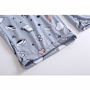 VENTELAN Pajamas Women Short Sleeve Capri PJS Cute Sleepwear Set, Grey-Coffee, Large(US 12-14)