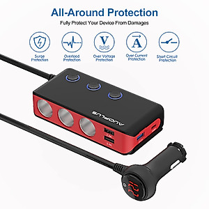 Car Cigarette Lighter Adapter, USB C Charger 30W and Quick Charge 3.0 Car Cigarette Lighter Splitter, 12V/24V Independent Switches, Fast Car USB Charger for All Car Devices, iPhone 14/13/12 pro