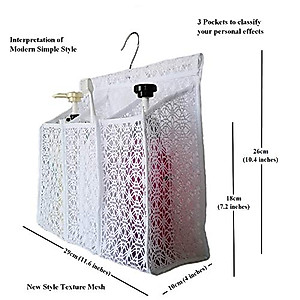 FVLFIL Hanging Lace Mesh Shower Caddy College with Hooks & 3 Pockets, Bath Baskets Organizer Storage for College Dorm Rooms, Gym, Swimming and Travel (White)