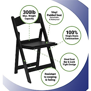 TentandTable Stackable Folding Chairs - Black Resin - Heavy Duty 300-Pound Capacity (8-Pack)