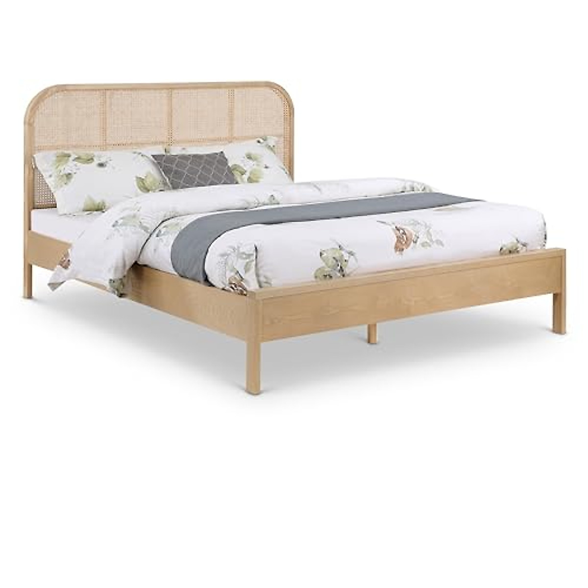 Meridian Furniture SienaNatural-Q Siena Collection Mid-Century Modern Queen Bed with Solid Ash Wood, Rich Natural Finish on Ash Veneer, Natural Cane, 63" W x 85.5" D x 43" H, Natural, Queen