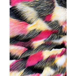 Prime Fabric, Multicolor Puzzled Patches Luxury Shag Faux Fur Fabric by The Yard 60" Wide, Shaggy, Long Pile, DIY Craft Supply, Hobby, Costume, Decoration