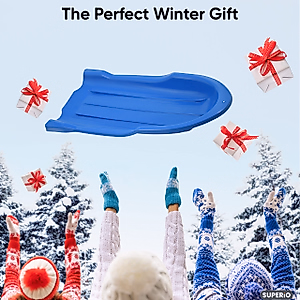 Superio Toboggan Snow Sled- 46” Plastic Open Back Sled for Kids and Adults- Heavy Duty Sled with Hole for Downhill Sledding, Winter Outdoor Sports, (Red, Blue, Green, Black)